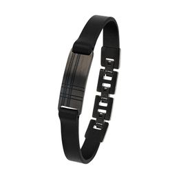 Lederarmband s.Oliver "2039737", schwarz (schwarz, grau), Armb&auml;nder, Herren, 21,5cm, Edelstahl Leder, Edelstahl, Leder, Lederarmband