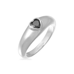 Siegelring Elli "Ring Zirkonia Herz Bandring Liebe 925 Silber vergoldet" Gr. 50, schwarz, Fingerringe, Damen, 50, ohne Stein, Silber 925 (Sterlingsilber), 5mm, Siegelring