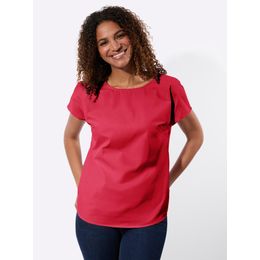 Schlupfbluse Casual Looks, Damen, Gr. 46, rot, 50% Baumwolle, 50% Polyester, unifarben, Rundhals, Blusen Schlupfbluse