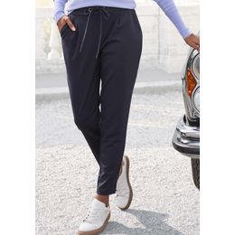 Schlupfhose Lascana, Damen, Gr. 34, N-Gr, blau (marine), Jersey, Obermaterial: 86% Polyester, 10% Viskose, 4% Elasthan, unifarben, figurumspielend kn&ouml;chellang, Hosen Schlupfhose, mit Taschen, Jogginghose, casual-sportlich, Jerseyhose, Topseller