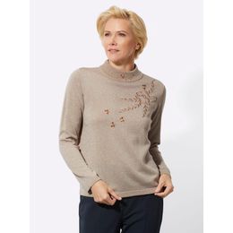 Stehkragenpullover CLASSIC "Stehkragen-Pullover", Damen, Gr. 44, beige, 86% Polyacryl, 9% Polyester, 5% metallisierte Fasern, meliert, Pullover Stehkragenpullover