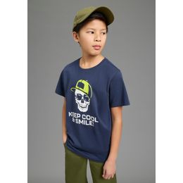 T-Shirt Kidsworld "Mit Spr&uuml;che-Print: KEEP COOL...", Jungen, Gr. 140/146, marine, Jersey, Obermaterial: 100% Baumwolle, bedruckt, Basic, Basic, Rundhals, Shirts T-Shirt, kurz&auml;rmelig, basic geschnitten, Rundhalsausschnitt, aus Baumwolle