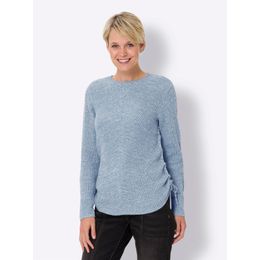 Rundhalspullover Classic Basics "Pullover", Damen, Gr. 56, blau (eisblau, ecru, meliert), 100% Polyacryl, unifarben, Pullover Rundhalspullover