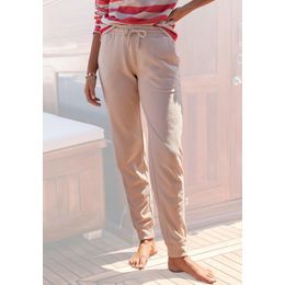 H.I.S. Relaxhose H.I.S, Damen, Gr. 36/38, N-Gr, braun (nougat), Interlock, Obermaterial: 60% Baumwolle, 40% Polyester, unifarben, Basic, bequem lang, Hosen Relaxhose, im maritimen Stil, Loungeanzug
