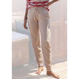 H.I.S. Relaxhose H.I.S, Damen, Gr. 40/42, N-Gr, braun (nougat), Interlock, Obermaterial: 60% Baumwolle, 40% Polyester, unifarben, Basic, bequem lang, Hosen Relaxhose, im maritimen Stil, Loungeanzug