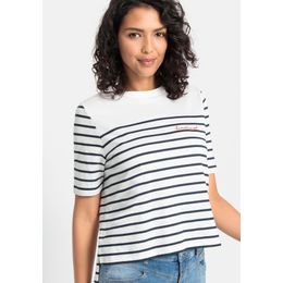 T-Shirt Lascana, Damen, Gr. 40/42, blau (wei&szlig;, marine gestreift), Jersey, Obermaterial: 100% Baumwolle, gestreift, figurumspielend h&uuml;ftlang, Rundhals, Shirts T-Shirt, mit Streifen, Kurzarmshirt aus Baumwolle, schlanke Optik, Basic