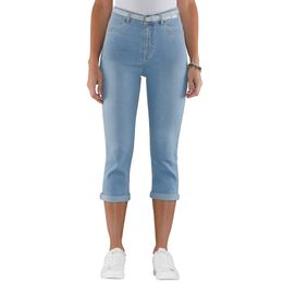 Caprijeans Classic Basics, Damen, Gr. 38, Normalgr&ouml;&szlig;en, blau (blau, bleached), 81% Baumwolle, 17% Polyester, 2% Elasthan, unifarben, 3/4-L&auml;nge, Jeans Caprijeans