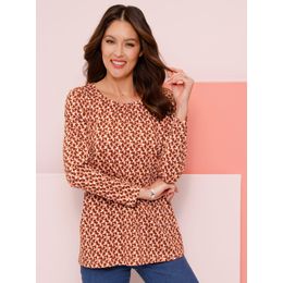 Longshirt Classic Basics "Longshirt", Damen, Gr. 38, bunt (apricot, rostrot, bedruckt), 100% Baumwolle, gemustert, mehrfarbig, Rundhals, Shirts Longshirt