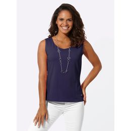 Shirttop Casual Looks, Damen, Gr. 36, blau (marine), 95% Baumwolle, 5% Elasthan, unifarben, Rundhals, Tops Shirttop