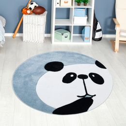 Kinderteppich Carpet City "Bueno Kids 1389" Gr. 10, blau, H:13mm &Oslash;:160cm, Kunstfaser, Teppiche, Kinderteppich, Spielteppich, Panda-B&auml;r, 3D-Effekt, Weicher Flor, Pflegeleicht