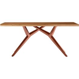Esstisch Sit, braun (natur, antikbraun, antikbraun, natur), B:160cm H:76cm T:90cm, Platte recyceltes Teak, Gestell Metall, Tische, Esstisch, mit Sonnenmuster