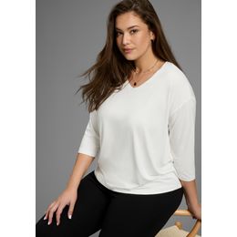 3/4-Arm-Shirt LAURA SCOTT CURVE, Damen, Gr. 52/54, wei&szlig;, Jersey, Obermaterial: 95% Viskose, 5% Elasthan, unifarben, Basic, loose fit h&uuml;ftbedeckend, V-Ausschnitt, Shirts 3/4-Arm-Shirt, mit V-Ausschnitt und lockerer Passform &ndash; GROSSE GR&Ouml;SSEN