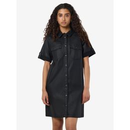 Jeanskleid Noisy may "NMNEW SIGNE S/S COATED DENIM DRESS NOOS", Damen, Gr. S, N-Gr, schwarz, Web, Obermaterial: 77% Viskose, 20% Nylon, 3% Elasthan, unifarben, kurz, mit Umschlag, Kleider Jeanskleid, im Leder-Look