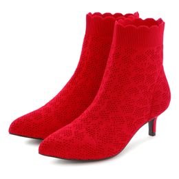 Ankleboots Lascana "Sock Boot", Damen, Gr. 42, rot, Obermaterial: 100% Textilmaterial. Decksohle: 100% Textilmaterial. Futter: 100% Textilmaterial. Laufsohle: 100% Synthetik, unifarben, Schuhe Ankleboots, High Heel Stiefelette, Stiefel, kleiner Absatz & elastischer Spitze