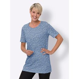 Longshirt Classic Basics "Longshirt", Damen, Gr. 44, blau (royalblau, himmelblau, bedruckt), 100% Baumwolle, gemustert, mehrfarbig, Rundhals, Shirts Longshirt