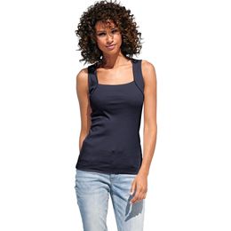 Shirttop Heine, Damen, Gr. 42, blau (marine), 100% Baumwolle, unifarben, eckiger Ausschnitt, Tops Shirttop