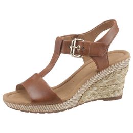Keilsandalette Gabor "MILANO", Damen, Gr. 42, braun (cognac), Kalbsleder, unifarben, Schuhe Keilsandalette, Sommerschuh, Sandale, Keilabsatz, mit Bastbezug, Weite G