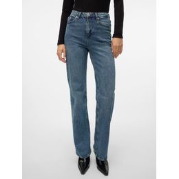 V&eacute;ro Moda High-waist-Jeans VERO MODA "VMTESSA HR WIDE JEANS RA394 GA NOOS", Damen, Gr. 27, L&auml;nge 30, blau (medium blau denim detail:tinted), Denim/Jeans, Obermaterial: 99% Baumwolle, 1% Elasthan, oversize, Jeans High-waist-Jeans