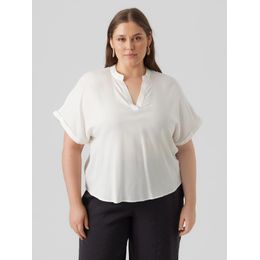 Shirtbluse Vero Moda CURVE "VMCBEAUTY SS TOP NOOS CUR", Damen, Gr. 50, snow wei&szlig;, Web, Obermaterial: 100% Viskose, unifarben, regular fit normal, V-Ausschnitt, Umschlagsaum, Blusen Shirtbluse, Viskose, regular fit, Kurzarm