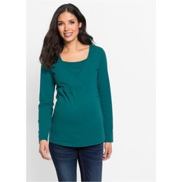 Stillshirt bonprix, Damen, Gr. 48/50 (XL), blau (petrol), Obermaterial: 95% Baumwolle, 5% Elasthan, bequem, Shirts Stillshirt, bequeme Passform, Wickelschnitt, 2-in-1 Umstands- und Stillfunktion