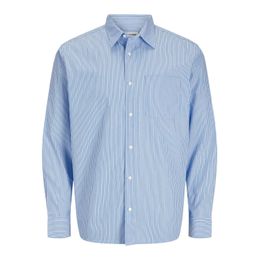 Jack & Jones Langarmhemd JACK & JONES "JJECODY POPLIN SHIRT LS SN", Herren, Gr. S, N-Gr, blau (cashmere blau), Web, Obermaterial: 100% Baumwolle, gestreift, relaxed fit taillenbedeckt, ohne Ausschnitt, Manschette, Hemden Langarmhemd, mit Streifen Muster