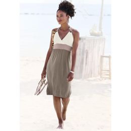Beach Time Strandkleid BEACHTIME, Damen, Gr. 38, N-Gr, rosa (creme, taupe, rose), Jersey, Obermaterial: 100% Viskose, figurbetont kniefrei, V-Ausschnitt, Kleider Strandkleid, mit Color-Blocking-Optik, Neckholderkleid, Minikleid, Topseller