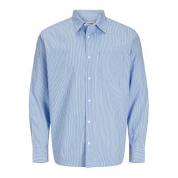 Jack & Jones Langarmhemd JACK & JONES "JJECODY POPLIN SHIRT LS SN", Herren, Gr. XS, N-Gr, blau (cashmere blau), Web, Obermaterial: 100% Baumwolle, gestreift, relaxed fit taillenbedeckt, ohne Ausschnitt, Manschette, Hemden Langarmhemd, mit Streifen Muster