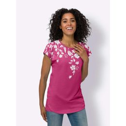 Longshirt "Longshirt", Damen, Gr. 54, pink (fuchsia, wei&szlig;), 100% Baumwolle, gebl&uuml;mt, gemustert, mehrfarbig, Rundhals, Shirts Longshirt