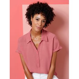 Kurzarmbluse Classic Basics, Damen, Gr. 56, rosa (flamingo), 100% Viskose, unifarben, V-Ausschnitt, Blusen Kurzarmbluse