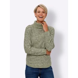 Rollkragenpullover Classic Basics "Rollkragen-Pullover", Damen, Gr. 38, gr&uuml;n (khaki, ecru, meliert), 100% Baumwolle, gemustert, mehrfarbig, meliert, Pullover Rollkragenpullover