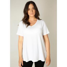 T-Shirt Base Level Curvy "Alba", Damen, Gr. 48, wei&szlig;, Single Jersey, Obermaterial: 94% Viskose, 6% Elasthan, unifarben, figurumspielend h&uuml;ftlang, V-Ausschnitt, abgesteppt, Shirts T-Shirt, mit V-Ausschnitt