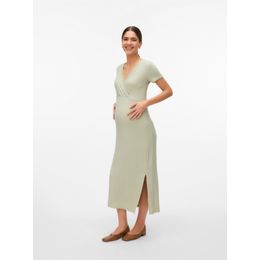 Jerseykleid MAMALICIOUS "MLTRINITY TESS SS JRS MIDI DRESS 2F NOOS", Damen, Gr. L (40), N-Gr, beige (desert sage), Jersey, Obermaterial: 95% Viskose, 5% Elasthan, unifarben, regular fit lang, Rundhals, Kleider Jerseykleid, Sommerkleid