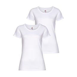 Rundhalsshirt Fruit of the Loom "Lady Fit Premium", Damen, Gr. S (36), wei&szlig;, Single Jersey, Obermaterial: 100% Baumwolle, unifarben, Basic, figurbetont, Rundhals, eingesetzt abgesteppte Kante, Shirts Rundhalsshirt