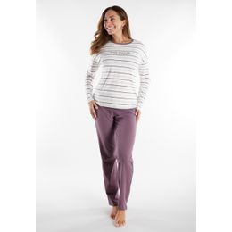 Pyjama Tom Tailor "Zaria", Damen, Gr. 36 (S), lila, Single Jersey, Obermaterial: 95% Baumwolle, 5% Elasthan, lang, Rundhals, gerader Abschluss, Homewear-Sets Pyjama, gestreiftes Oberteil, mit Rundhalsausschnitt und langem Arm, Topseller