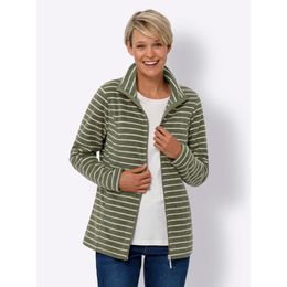 Fleecejacke Classic Basics, Damen, Gr. 44, gr&uuml;n (khaki, ecru, geringelt), 100% Polyester, gemustert, gestreift, mehrfarbig, Jacken Fleecejacke