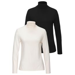 Stehkragenshirt Lascana "aus weichem Viskose-Stretch", Damen, Gr. 48/50, beige (creme, schwarz), Single Jersey, Obermaterial: 95% Viskose, 5% Elasthan, unifarben, Basic, k&ouml;rpernah normal, hoch geschlossener Ausschnitt, Shirts Stehkragenshirt