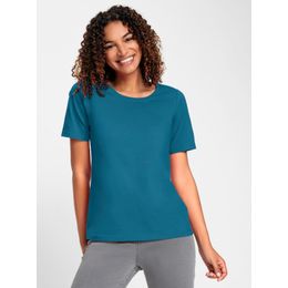 Kurzarmshirt Casual Looks "Kurzarm-Shirt", Damen, Gr. 38, blau (topas), 95% Baumwolle, 5% Elasthan, unifarben, Rundhals, Shirts Kurzarmshirt