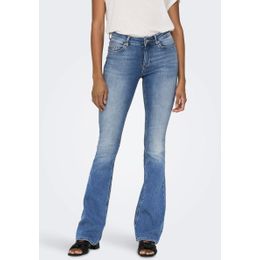 Bootcut-Jeans Only "ONLBLUSH &ndash; Bootcut-Jeans mit ausgestelltem Bein", Damen, Gr. M (38), L&auml;nge 34, blau (light blau denim), Denim/Jeans, Obermaterial: 92% Baumwolle, 6% Polyester, 2% Elasthan, Abriebeffekte, regular fit lang, Jeans Bootcut-Jeans, bootcut fit, modisch, Denim, Baumwollmischung, Topseller