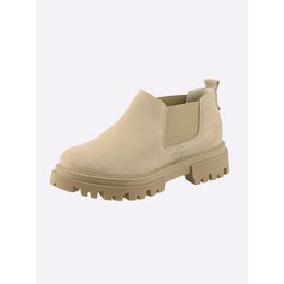 Stiefelette Heine, Damen, Gr. 38, beige, Leder, Rindsleder, Veloursleder, Schuhe Stiefelette