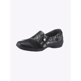 Slipper Casual Looks, Damen, Gr. 37, schwarz (schwarz, gemustert), Glattleder, Nubukleder, Schuhe Slipper