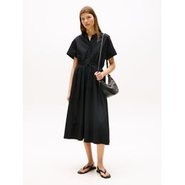 A-Linien-Kleid Tommy Hilfiger "SMOCKED CO MIDI S/S DRESS", Damen, Gr. 38, N-Gr, schwarz, Web, Obermaterial: 100% Baumwolle, unifarben, regular fit, Kleider A-Linien-Kleid