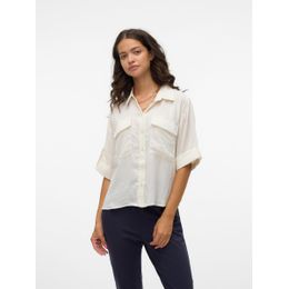 V&eacute;ro Moda Kurzarmbluse VERO MODA "VMFABIANA 3/4 SHIRT VMA NOOS", Damen, Gr. XL, beige (birch), Web, Obermaterial: 100% Polyester, unifarben, relaxed fit h&uuml;ftbedeckend, Blusen Kurzarmbluse