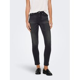 Skinny-fit-Jeans Only "ONLWAUW MW ZIP SK ANK DNM BOX", Damen, Gr. XS (34), L&auml;nge 32, schwarz (washed schwarz), Denim/Jeans, Obermaterial: 64% Baumwolle, 31% Polyester, 3% Viskose, 2% Elasthan, unifarben, skinny fit kn&ouml;chellang, Jeans Skinny-fit-Jeans