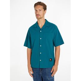 Kurzarmhemd Tommy Jeans "TJM RLX SEERSUCKER CAMP SHIRT", Damen, Gr. L, N-Gr, gr&uuml;n (timeless teal), Obermaterial: 100% Baumwolle, Hemden Kurzarmhemd