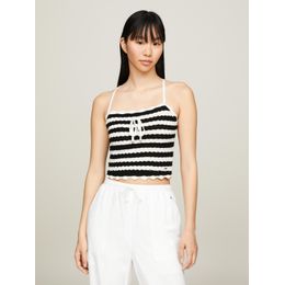 Spaghettitop Tommy Jeans "TJW CROCHET STRIPE TOP", Damen, Gr. XS (34), schwarz (schwarz, stripe), Strick, Obermaterial: 100% Baumwolle, gestreift, Tops Spaghettitop