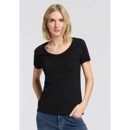 T-Shirt BOSS, Damen, Gr. S, schwarz, Obermaterial: 60% Baumwolle, 40% Polyester, unifarben, normal, Rundhals, Shirts T-Shirt, Rundhalsausschnitt, Waffelstruktur