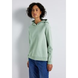 Sweatshirt Street One, Damen, Gr. 38, gr&uuml;n (serene gr&uuml;n), Sweatware, Obermaterial: 60% Baumwolle, 40% Polyester. Futter: 100% Baumwolle, unifarben, l&auml;ssig geschnitten h&uuml;ftbedeckend, Rundhals, B&uuml;ndchen, Sweatshirts Sweatshirt, mit Kapuze
