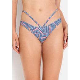 Bikini-Hose LSCN BY LASCANA "Lisa", Damen, Gr. 38, N-Gr, blau (blau bedruckt), Recycling-Polyamid, bedruckt, Badehosen Bikini-Hose, mit seitlichen H&uuml;ft-Straps