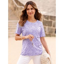 Kurzarmshirt Classic Basics "Kurzarm-Shirt", Damen, Gr. 48, lila (lavendel, ecru, bedruckt), 100% Baumwolle, bedruckt, gebl&uuml;mt, gemustert, Rundhals, Shirts Kurzarmshirt