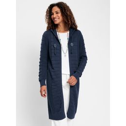 Longstrickjacke Casual Looks, Damen, Gr. 36, blau (dunkelblau), 50% Baumwolle, 50% Polyacryl, unifarben, Strickjacken Longstrickjacke